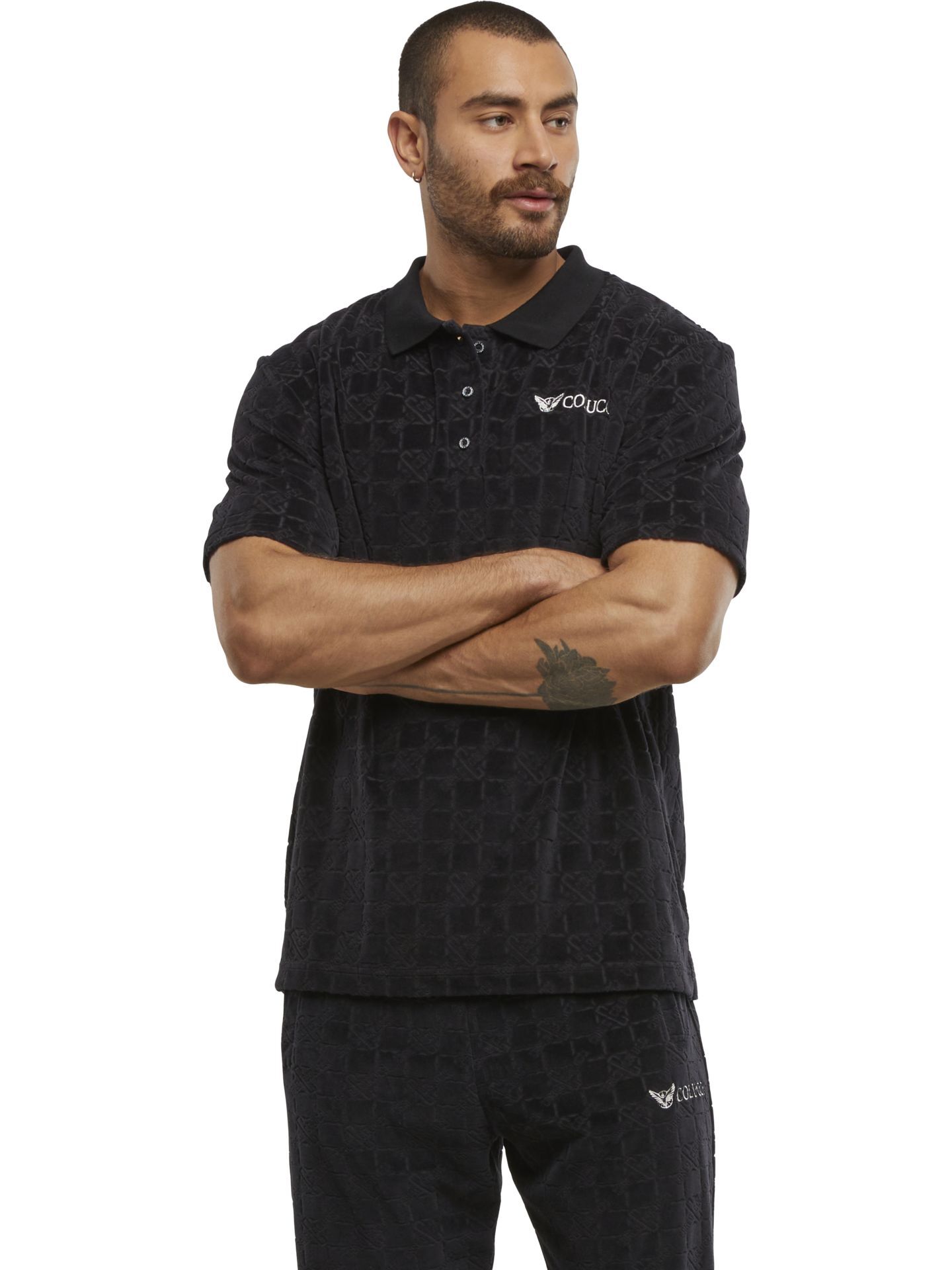 Velour monogram polo shirt | Black | M | CL-C325-016-2-M