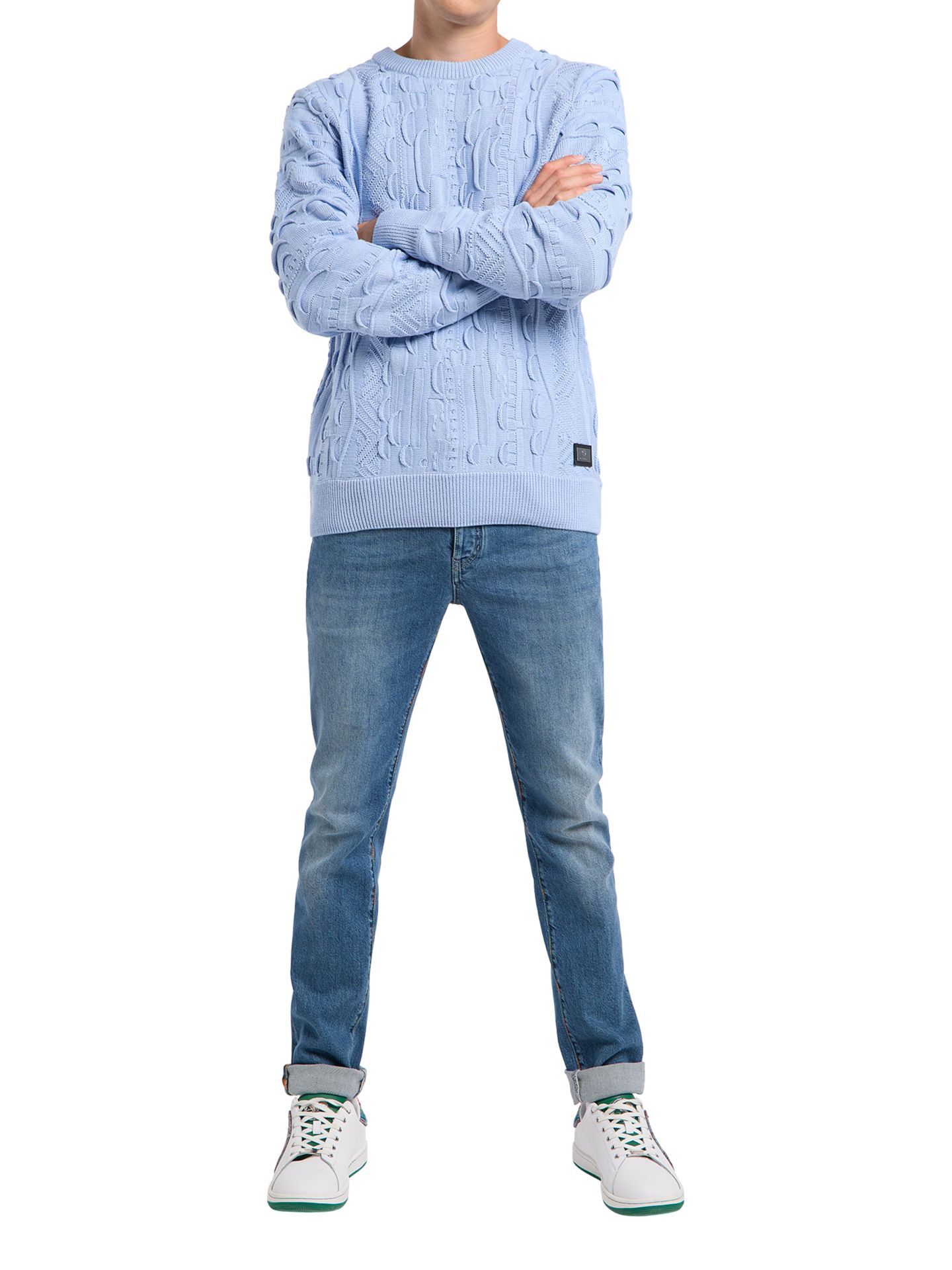 Plain colored knit sweater | Light blue | XXL | CC-C9016-15-XXL